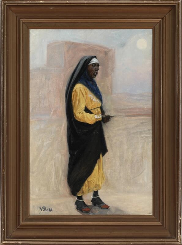 Wilhelm Pacht | A woman wearing a black and yellow dress | MutualArt