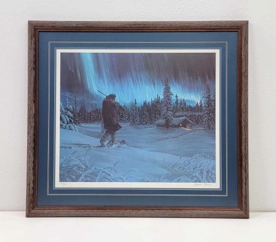 Charles Gause | Man Snowshoeing Under the Northern Lights | MutualArt