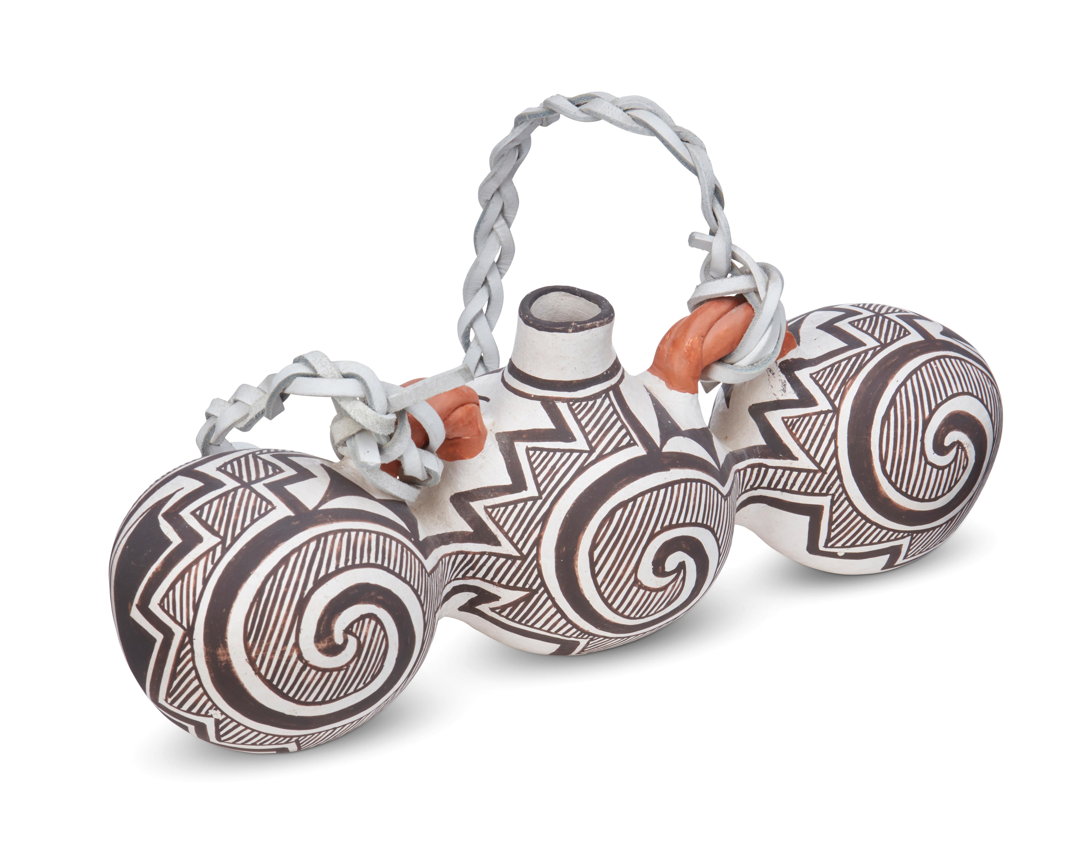 Juana Leno | An Acoma triple lobe canteen (Circa 1998) | MutualArt