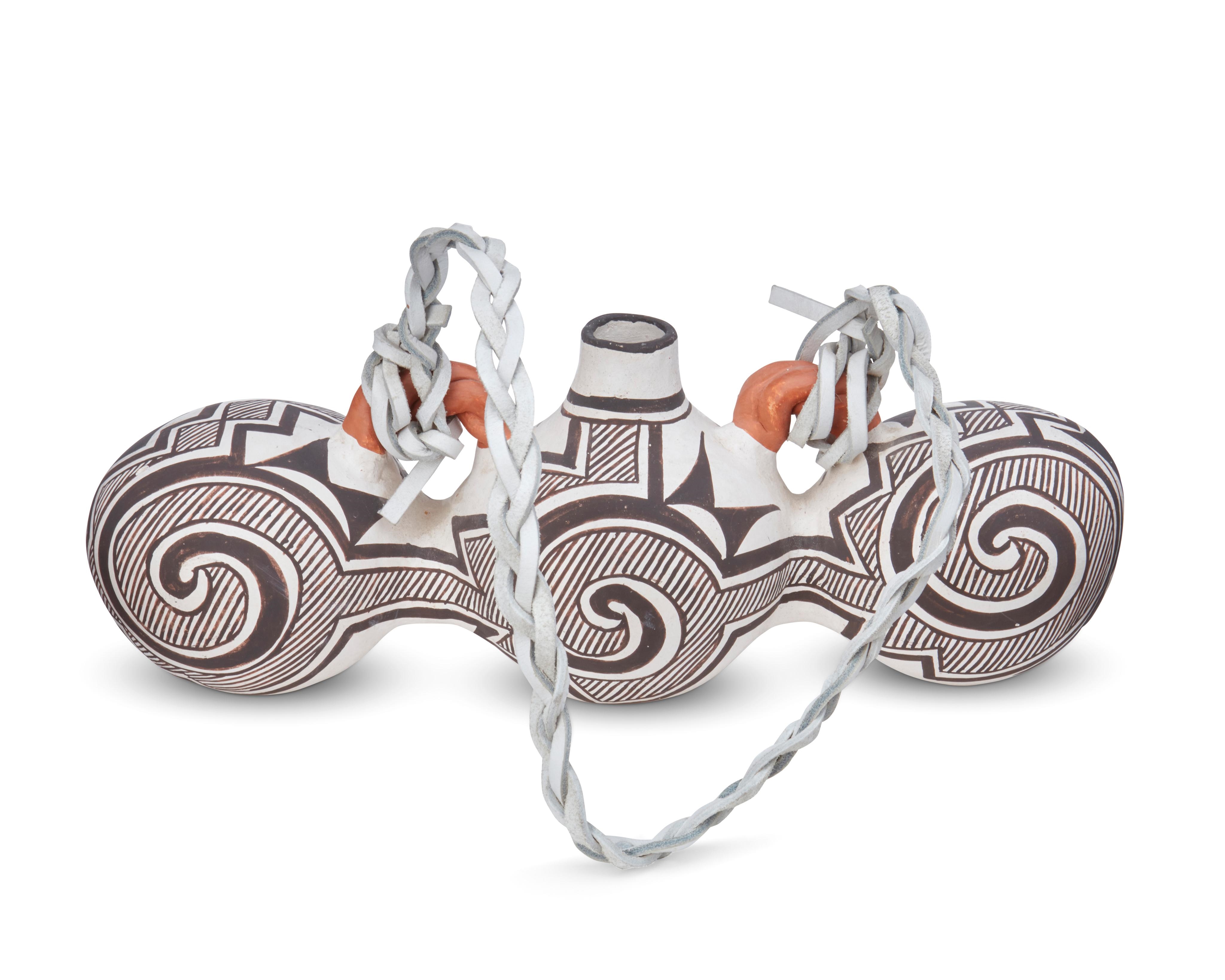 Juana Leno | An Acoma triple lobe canteen (Circa 1998) | MutualArt