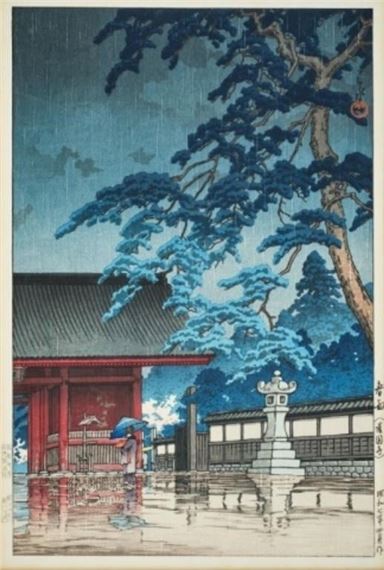 Hasui Kawase | Spring rain at Gokoku Temple (1932) | MutualArt