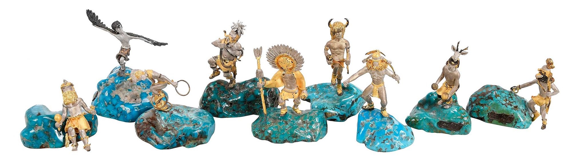 Mikael Redman | All set on turquoise base, nine different Kachinas in ...