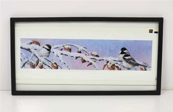 Dave Totten | Black-Capped Chickadees on a Snowy Branch | MutualArt