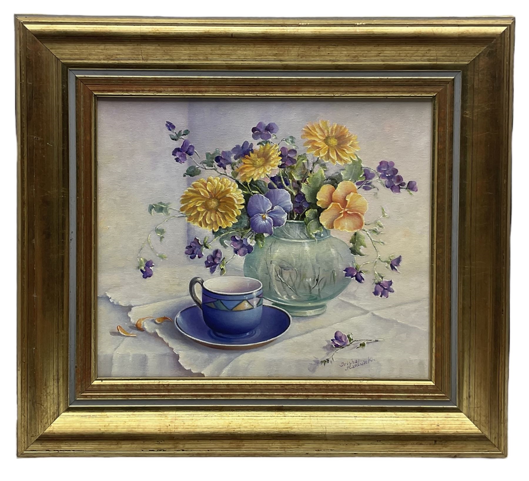 Trisha Hardwick | 'Summer Blue' Still Life of Flowers with Cup of Tea ...