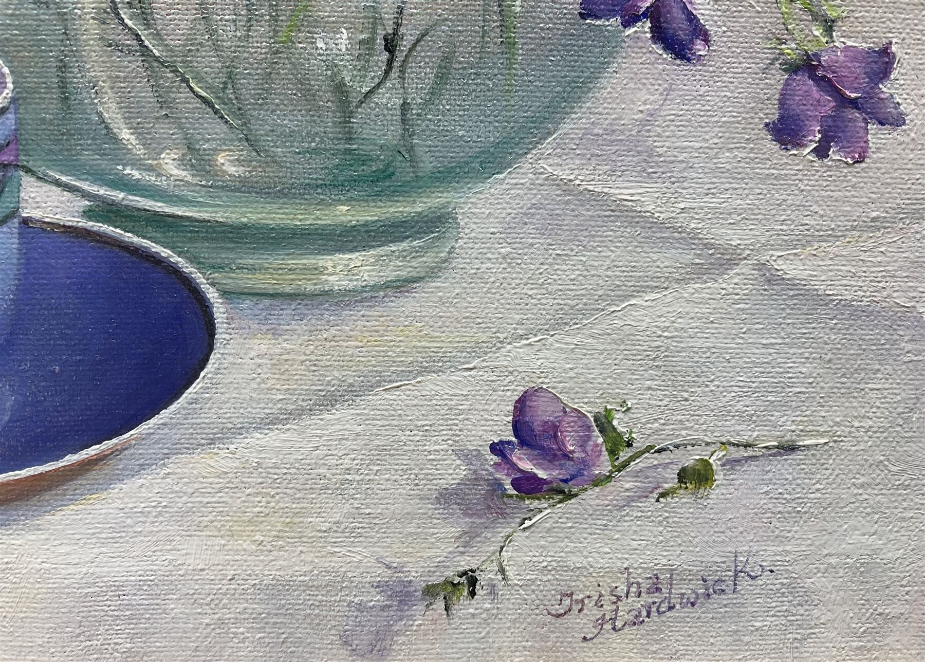 Trisha Hardwick | 'Summer Blue' Still Life of Flowers with Cup of Tea ...