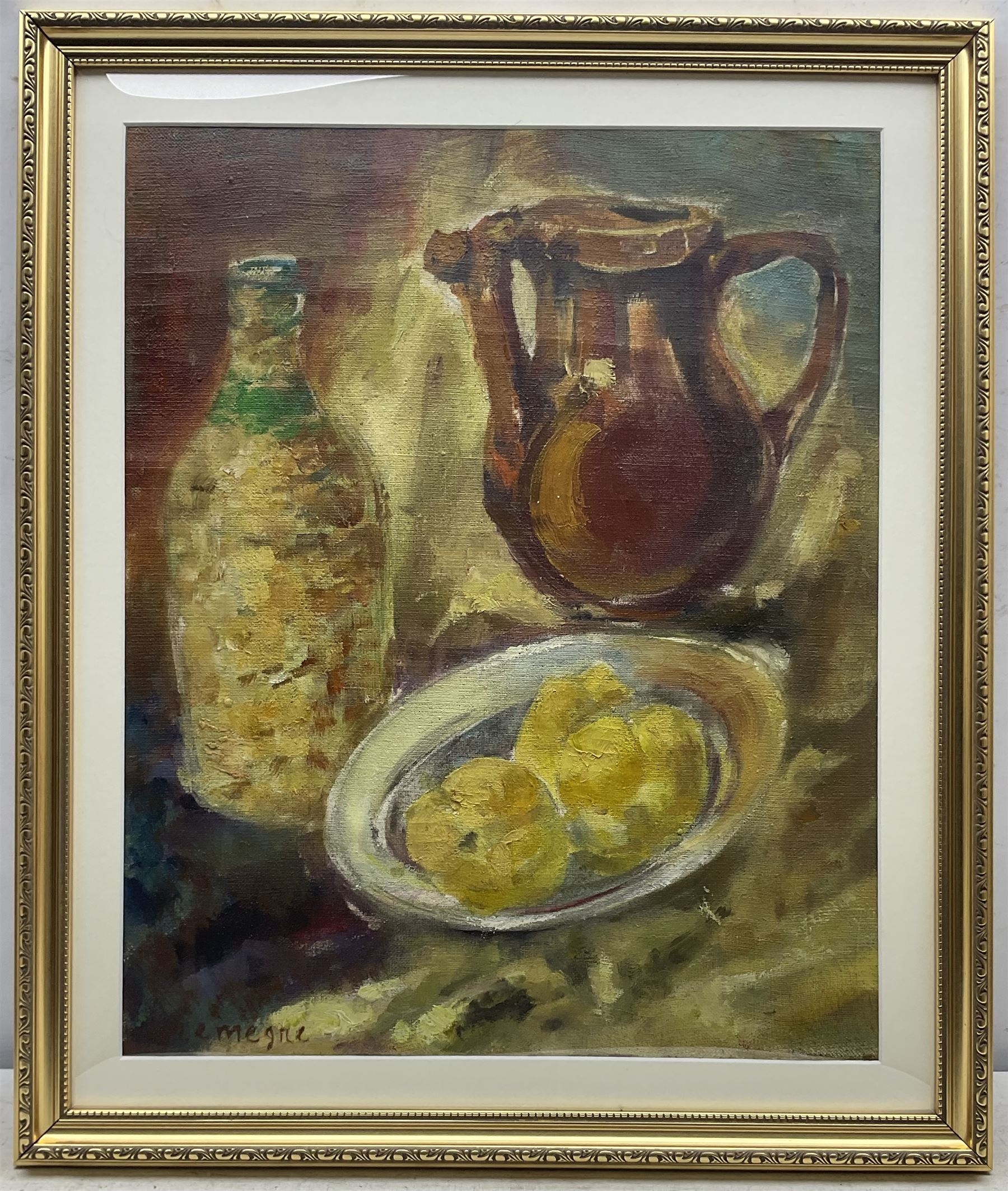 Pinchus Krémègne | Still Life of a Stoneware Jug Bottle and Fruit ...