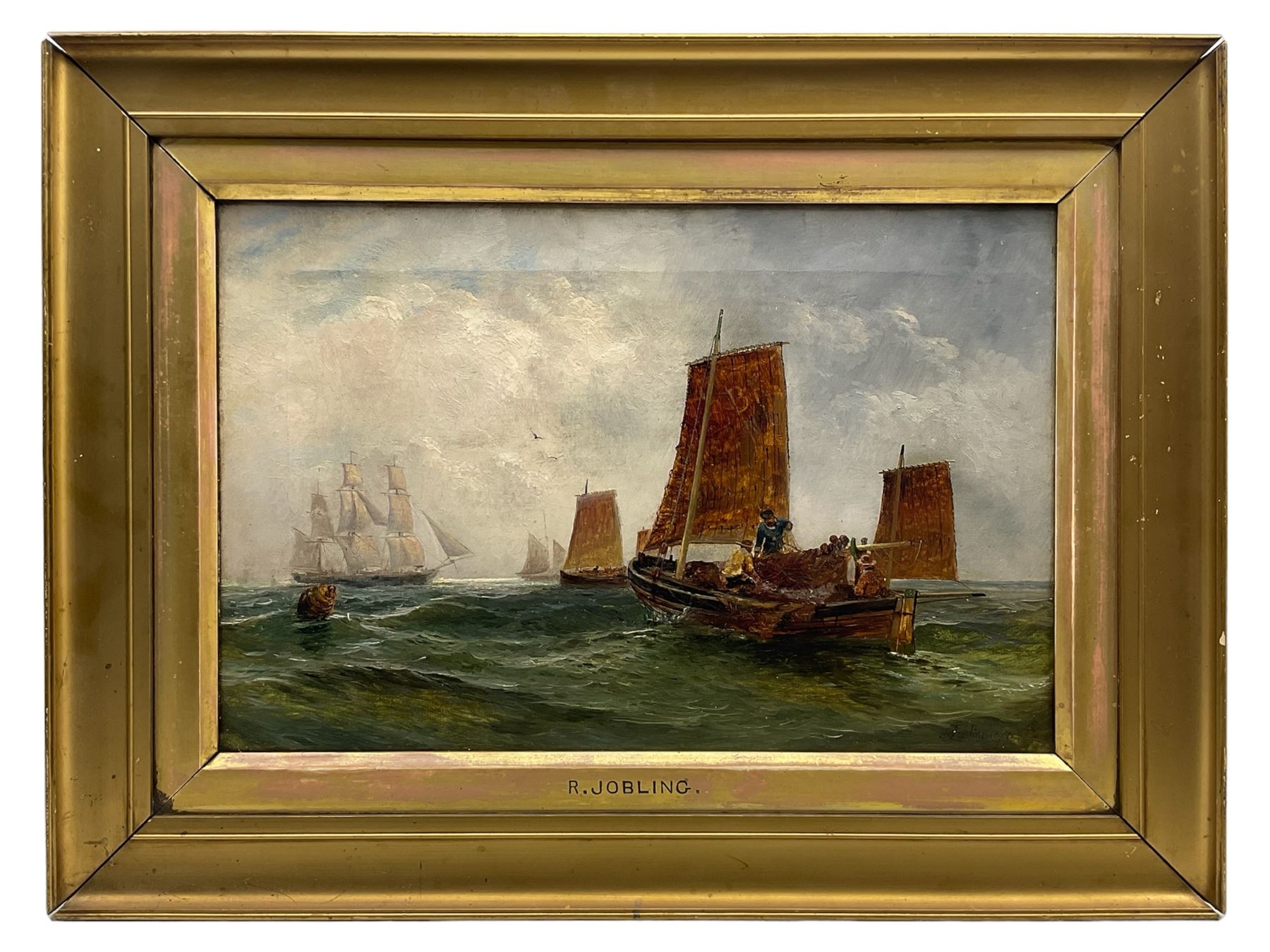 Robert Jobling | Berwick Fishing Boats at Sea with Tall Masted Ship in ...