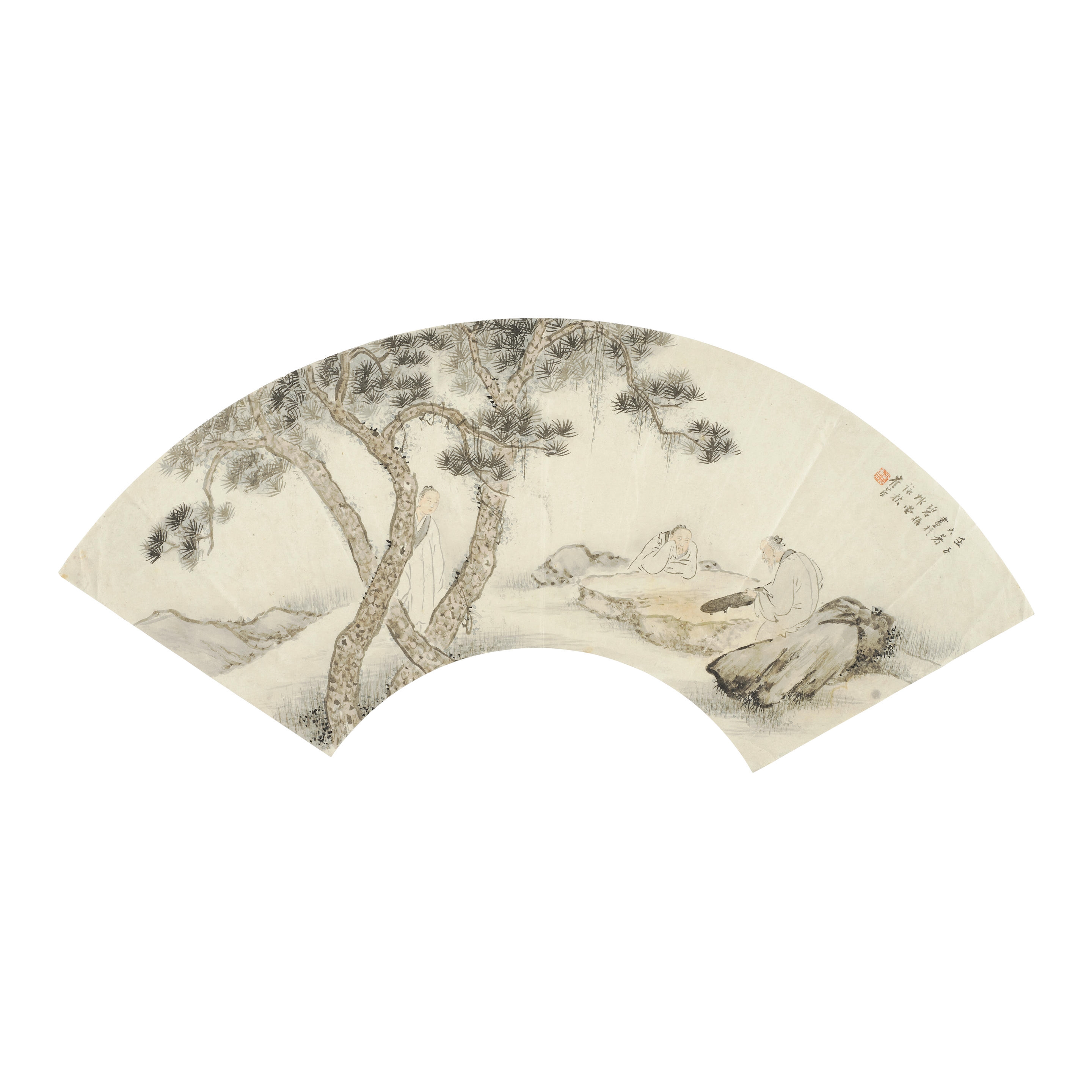 Cui Qin | Four fan paintings of Scholars in Landscapes (1841 - 1915 ...