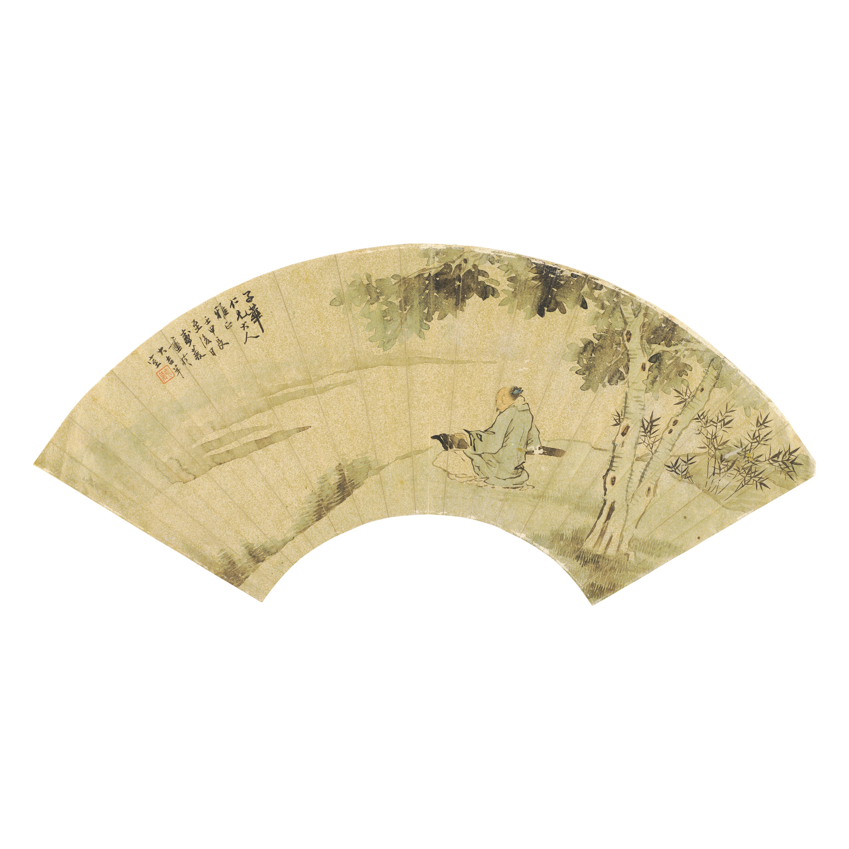 Cui Qin | Four fan paintings of Scholars in Landscapes (1841 - 1915 ...