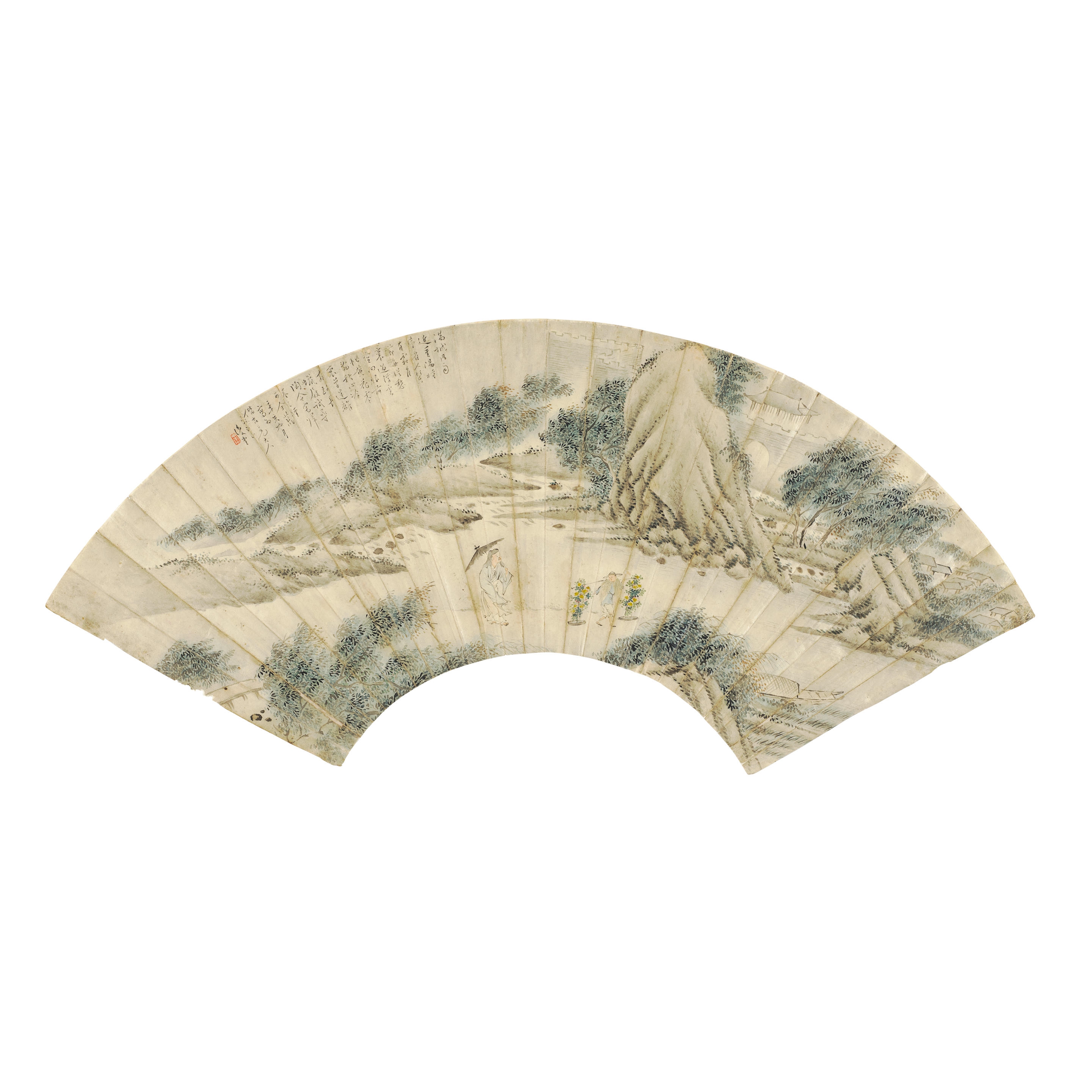 Cui Qin | Four fan paintings of Scholars in Landscapes (1841 - 1915 ...