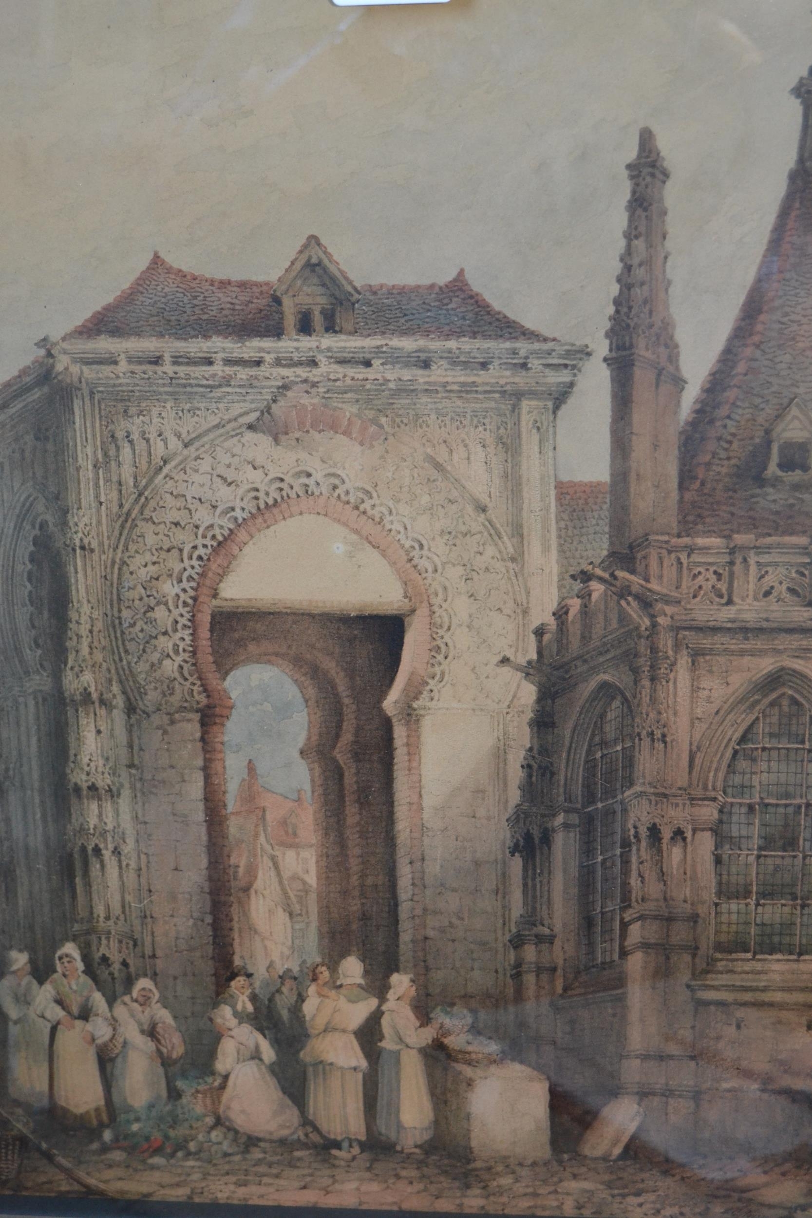 Charles Rousse | North European city street scene with figures at a ...