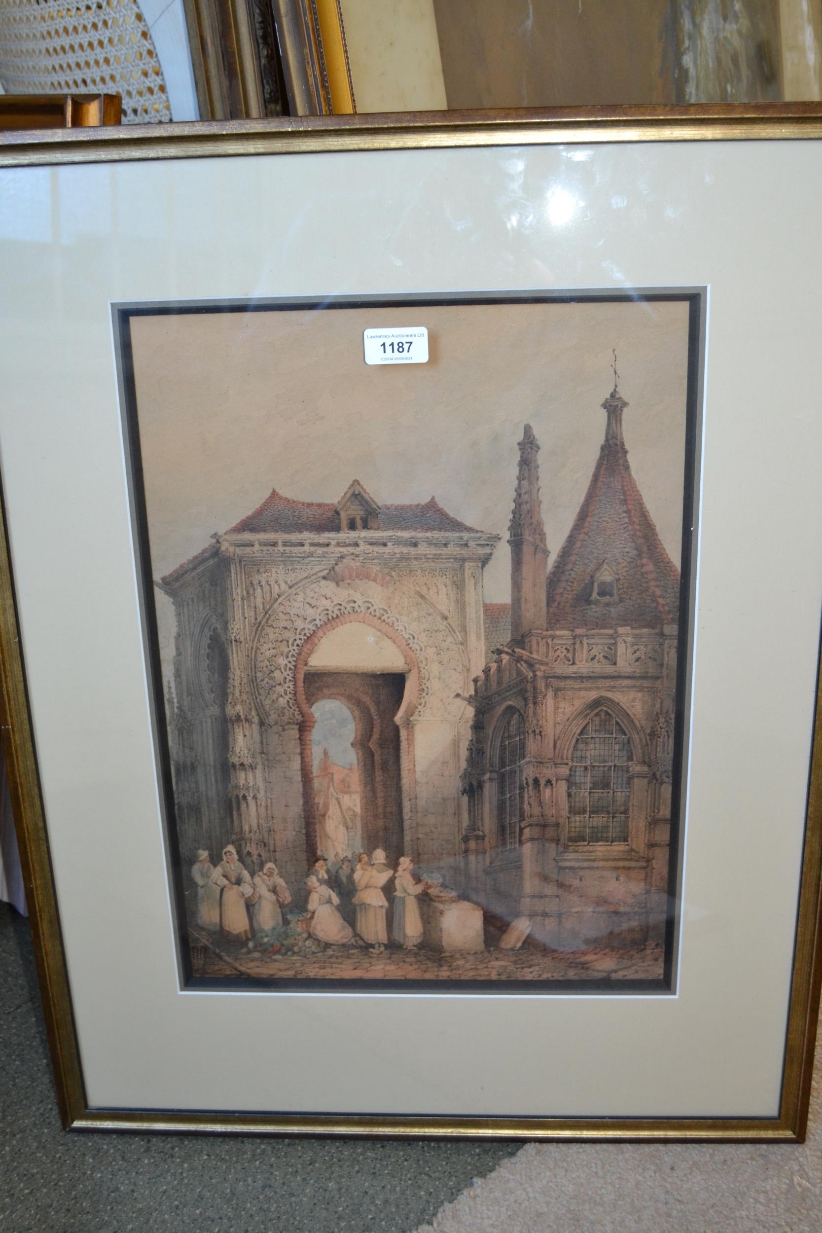 Charles Rousse | North European city street scene with figures at a ...