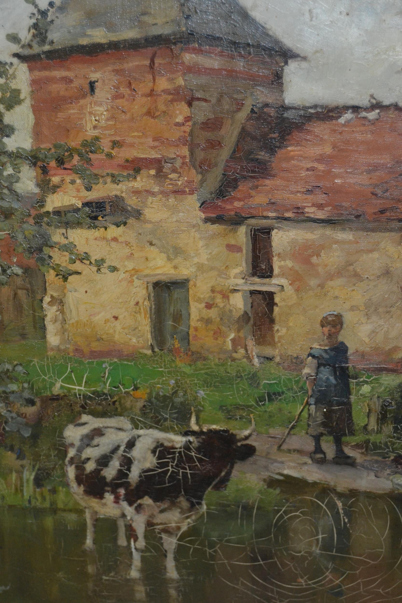 John Henry Yeend King | Farmyard scene with girl and a cow | MutualArt
