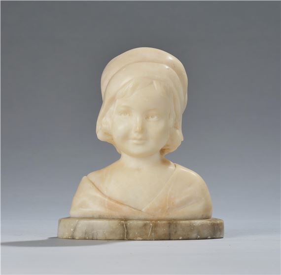Janos Petrides | an alabaster bust of a girl with bonnet, model number ...