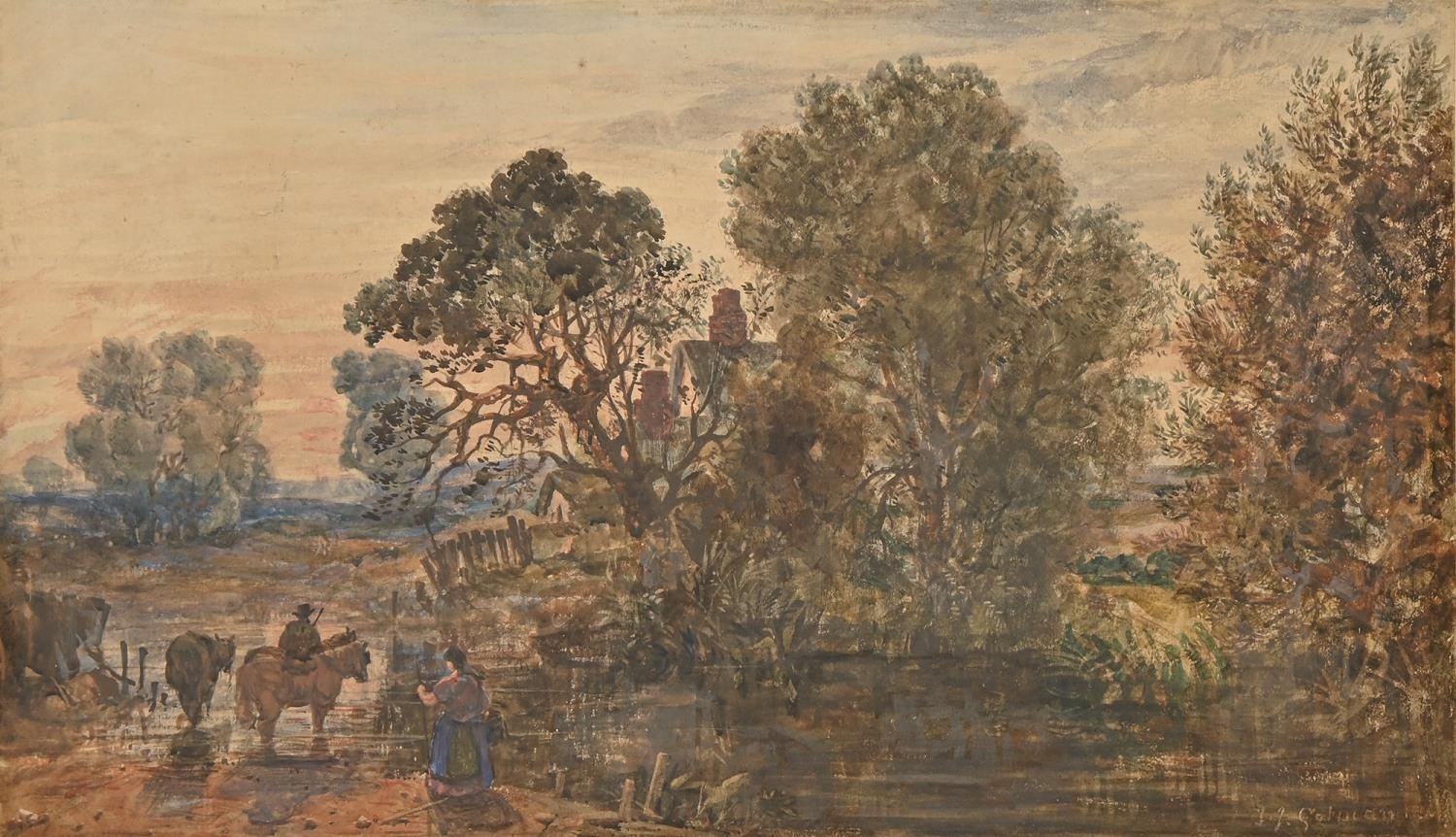 John Joseph Cotman | - Landscape with Figures ; Fording the Stream ...