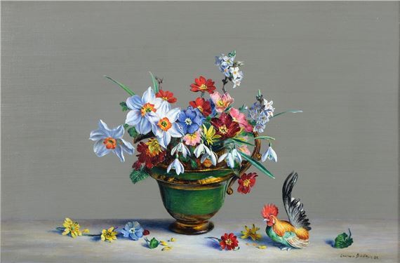 Laurence Biddle | - Spring Flowers in a Green Vase, | MutualArt