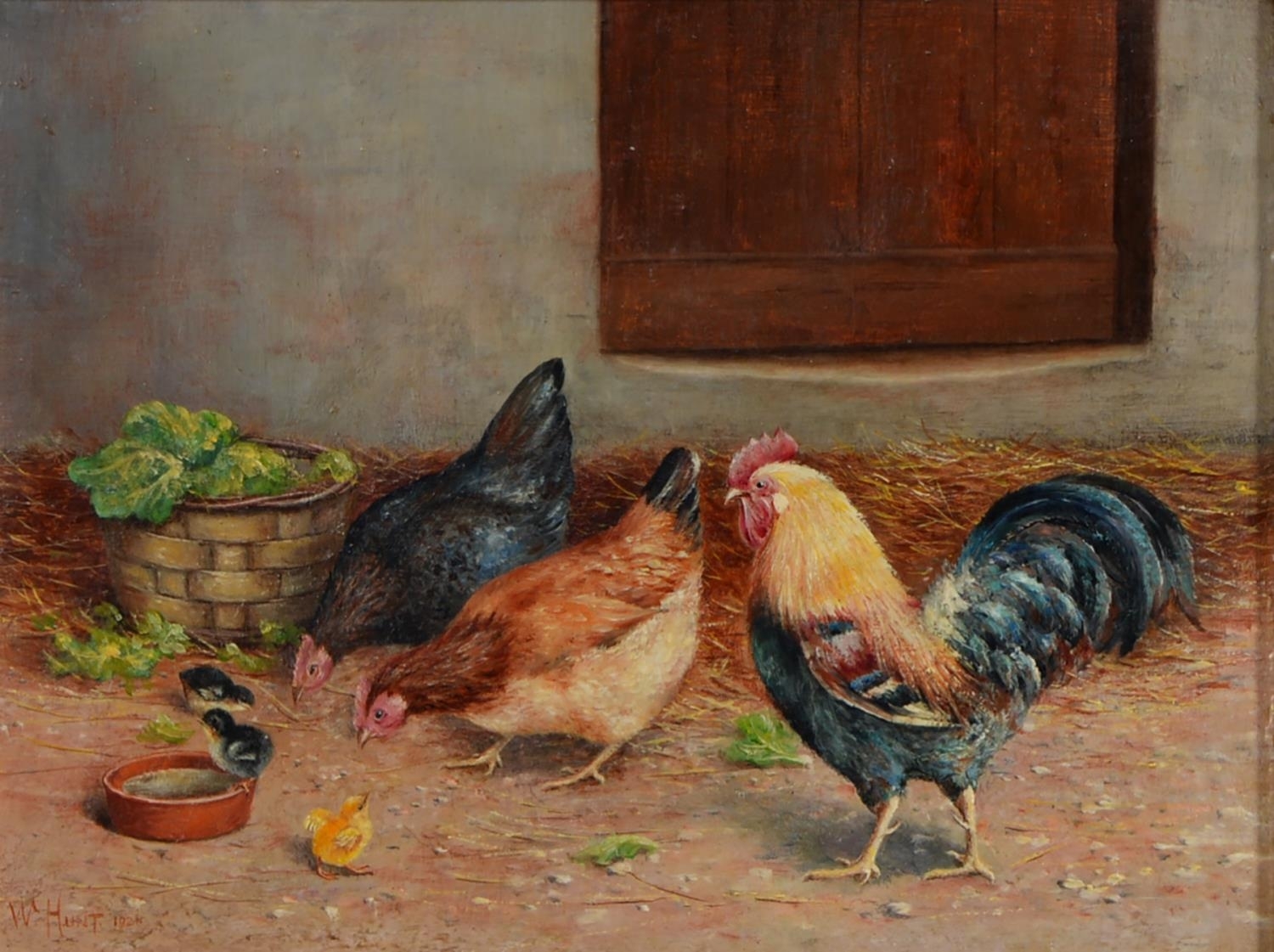 Walter Hunt | Hens and a Rabbit by a Rabbit Hutch | MutualArt