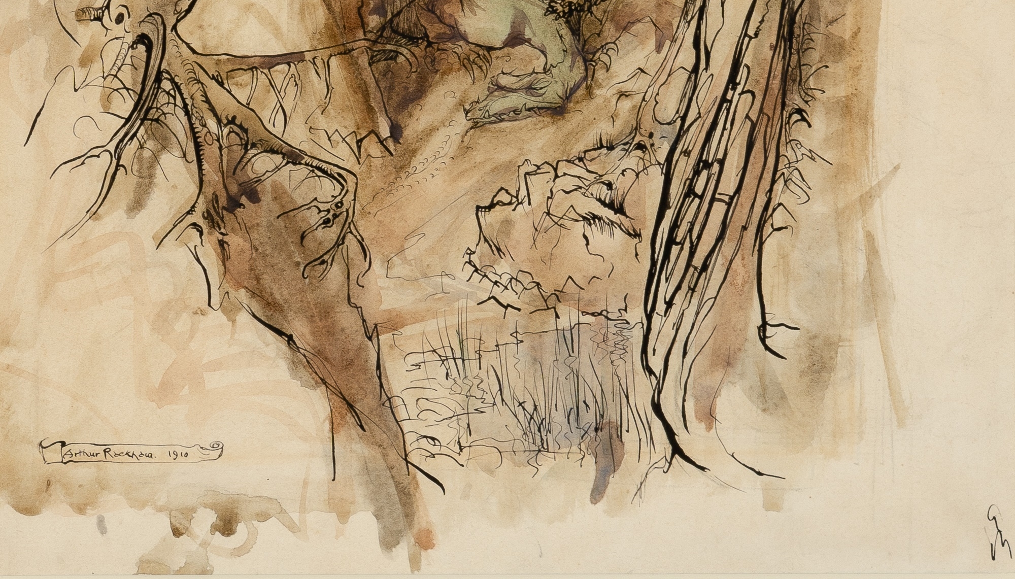 Arthur Rackham | There as a dread dragon he sojourns and in a cave ...