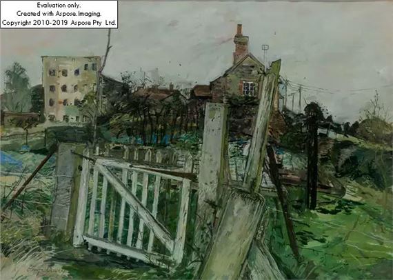 Olwyn Bowey | Landscape with gate to houses | MutualArt