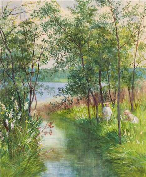 Anna Billing | Summer's landscape with children by the water | MutualArt