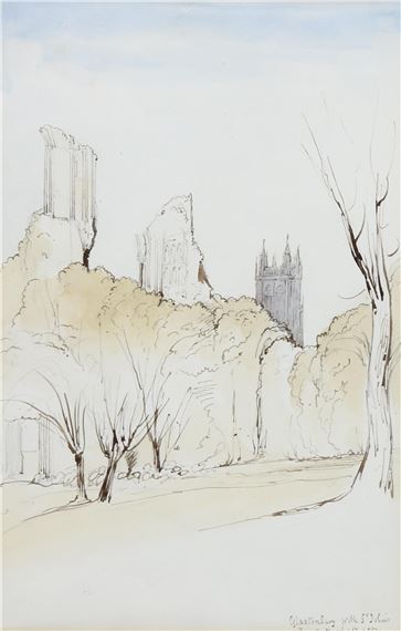 Edward Lear | Glastonbury with St John's Tower (1884) | MutualArt