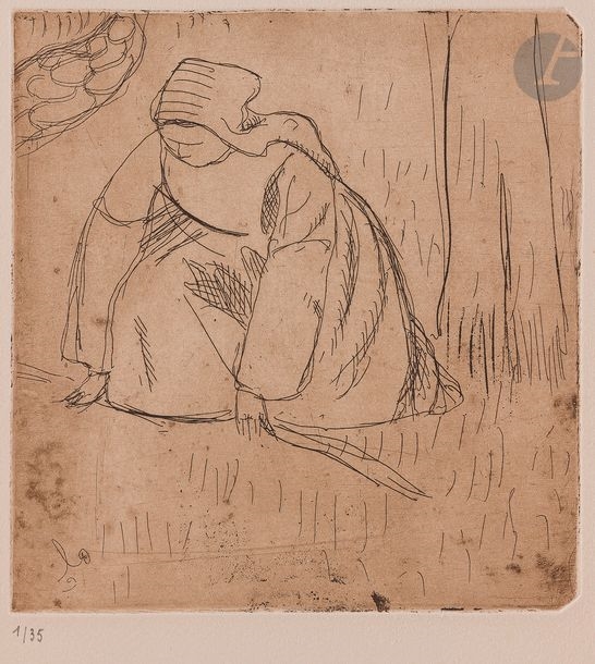 Armand Seguin | Gleaner between a low wall and a tree. | MutualArt