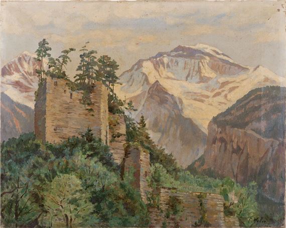 Frank Waller | Mountain panorama with ruins | MutualArt