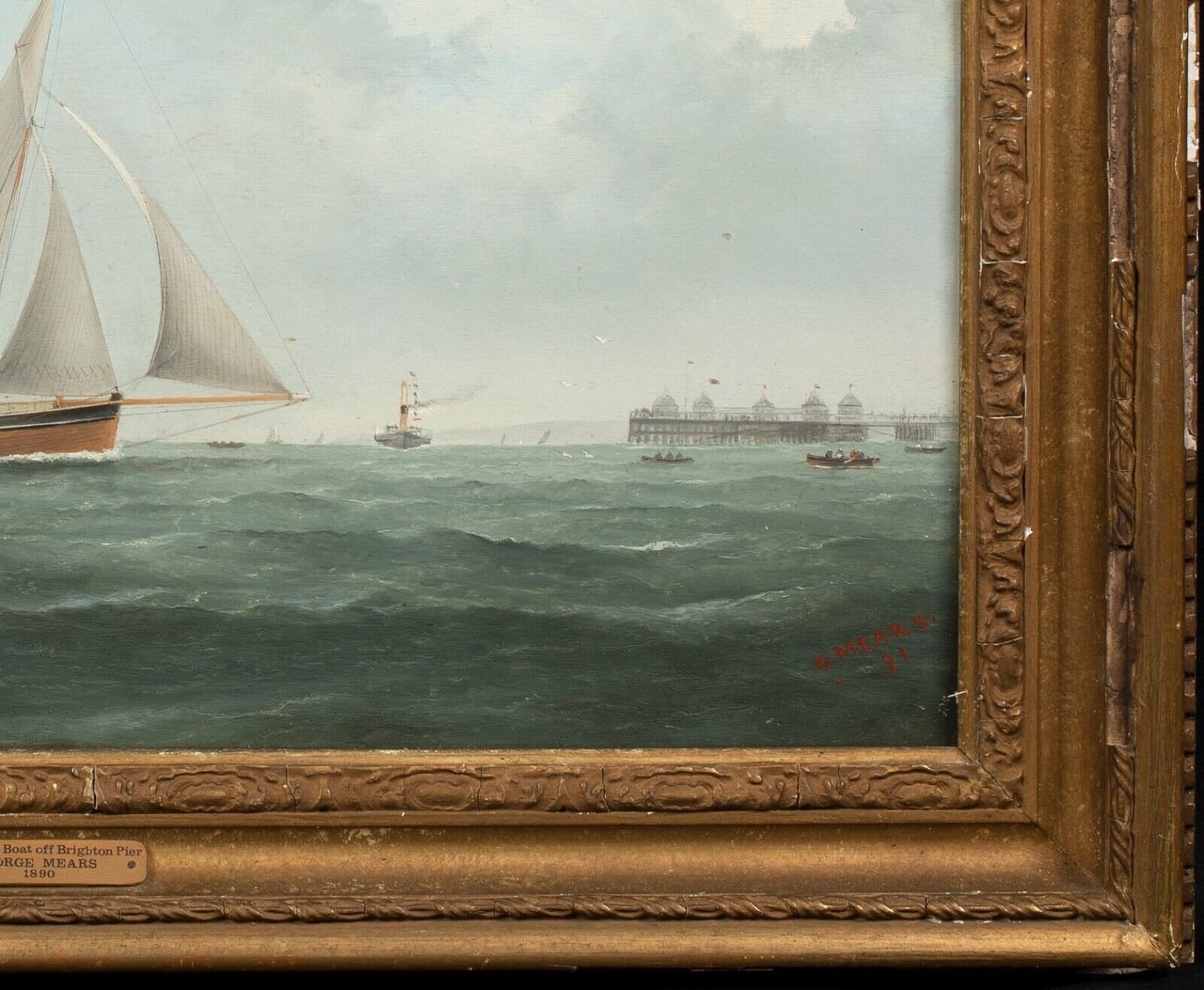 George Mears | BRIGHTON BEACH PIER PLEASURE BOAT OIL PAINTING (19th ...
