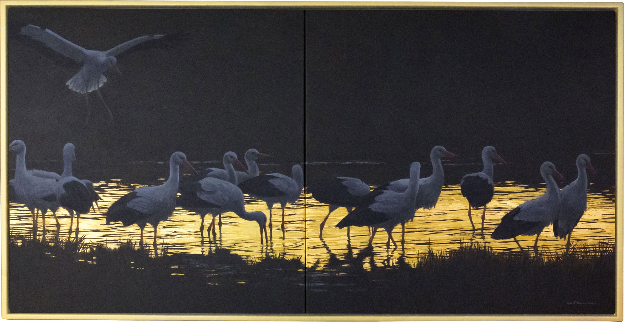 Robert McLellan Bateman | Serengeti Dusk-White Storks (2004) | MutualArt