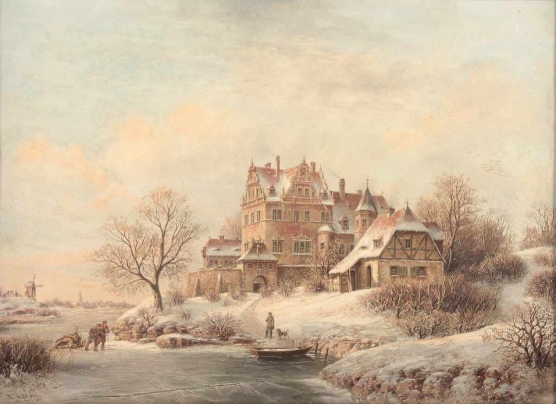 Karl Franz Ludwig Kergel | Schloss in einer Winterlandschaft (1872 ...