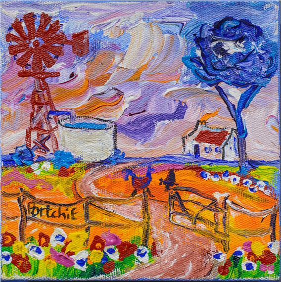 Portchie | Landskap Met Windpomp En Dam En Plaashek | MutualArt