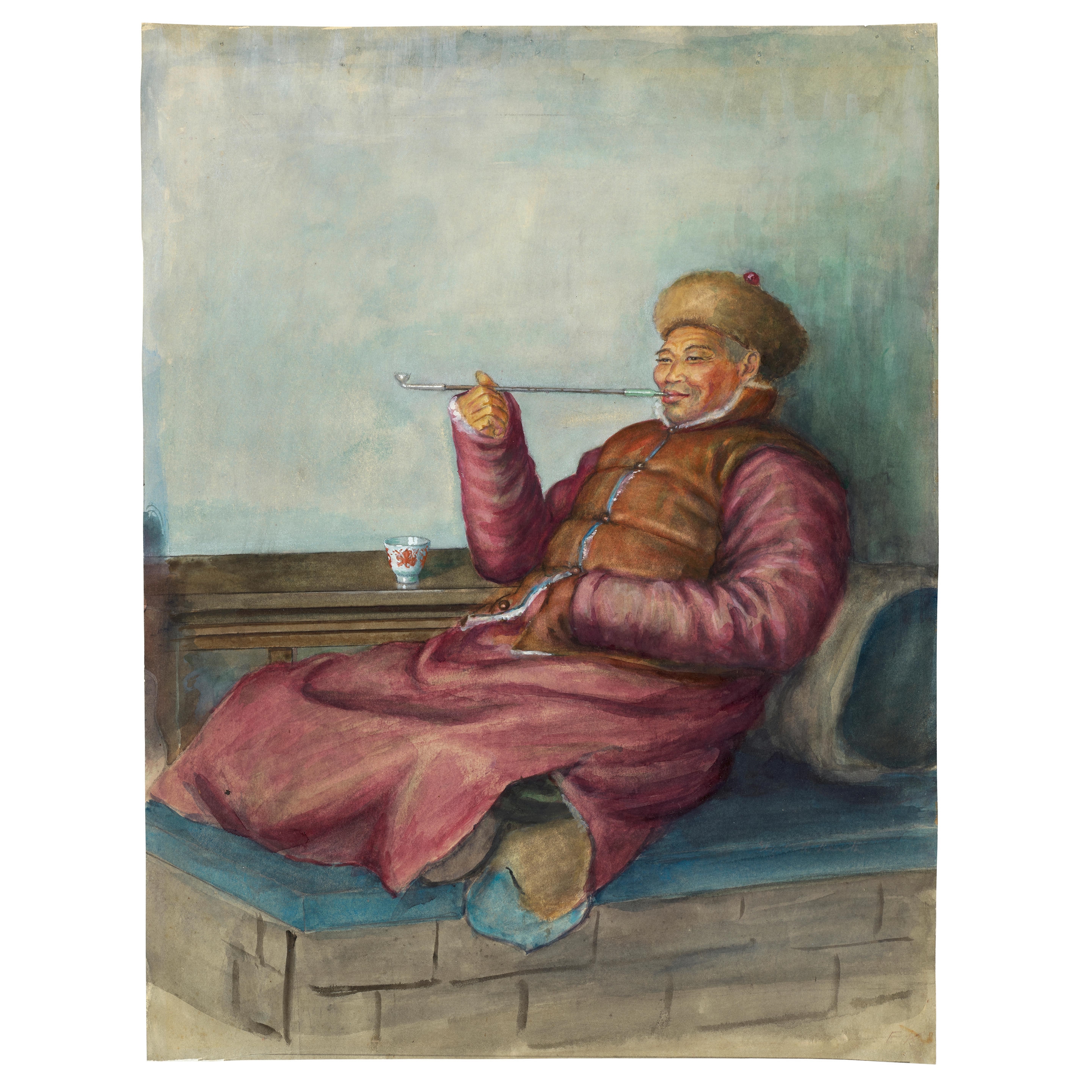 Elizabeth Keith | A seated Chinese man dressed in a long winter tunic ...