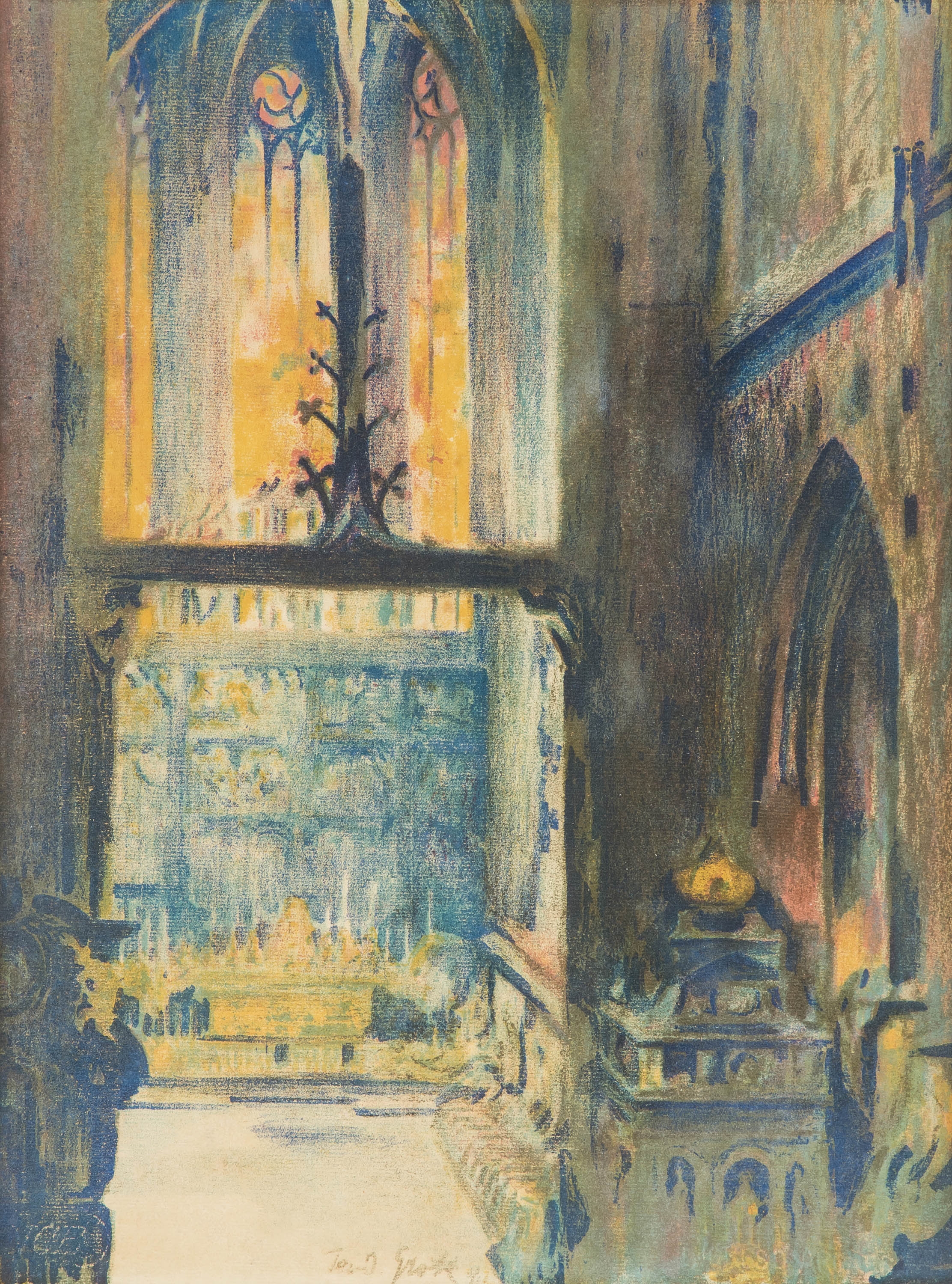 Teodor Grott | Wnętrze kościoła mariackiego w Krakowie (1911) | MutualArt