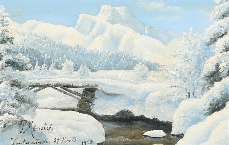 Peder Mork Monsted | A snowcovered mountainscape from St. Moritz (1928 ...
