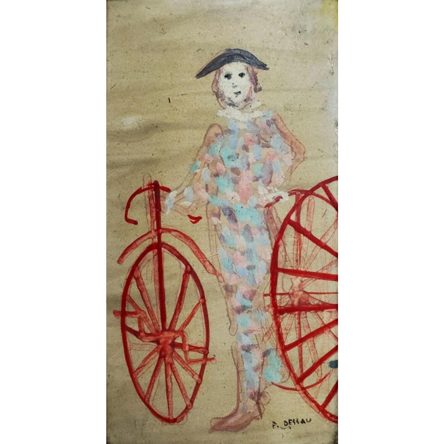 Paul Lucien Dessau | Clown on Red Tricycle. | MutualArt