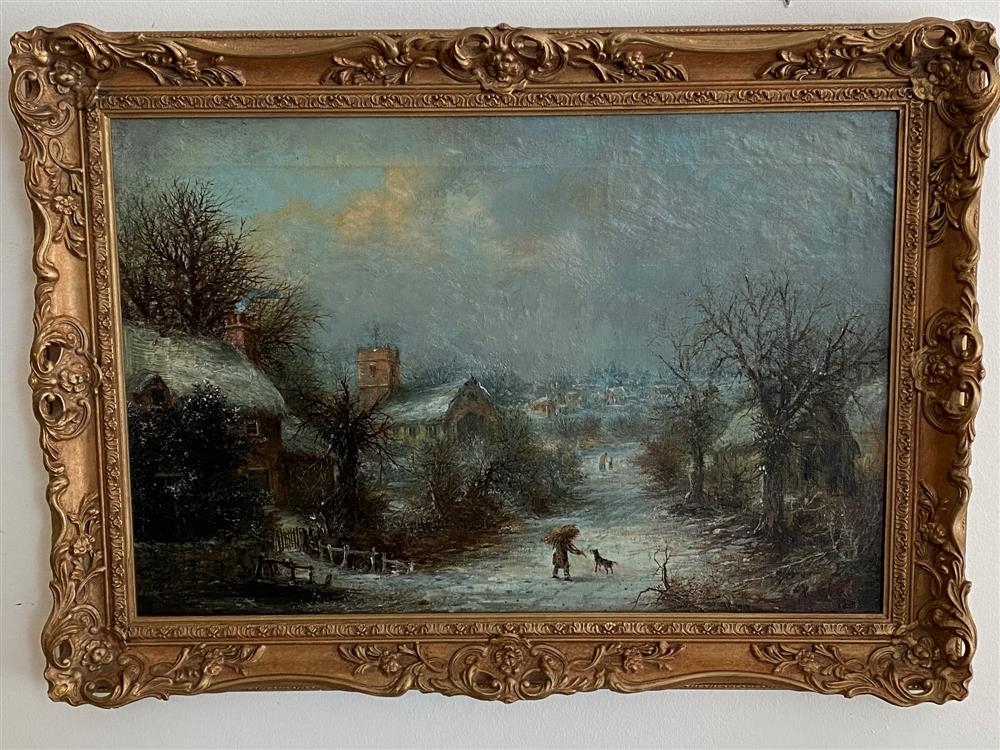 William Stone | A winter landscape with Figures on a path near a ...