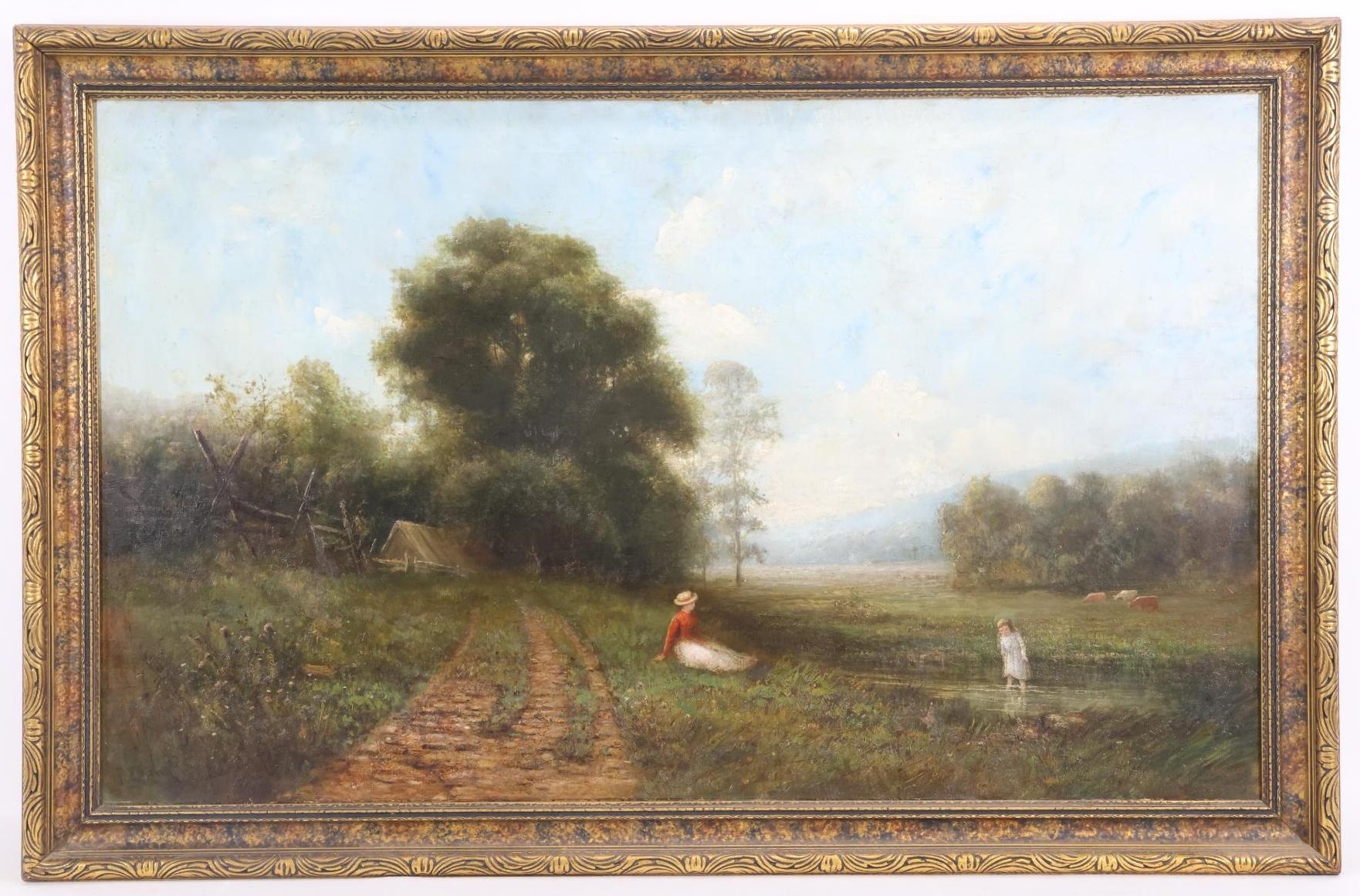 Frederick A. Spang | Rural landscape with mother and child | MutualArt