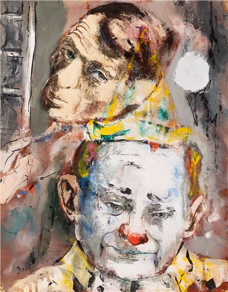 Karl Zerbe | Self Portrait with Clown (1945) | MutualArt