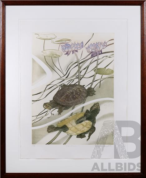 Pamela Griffith | 'Tortoises' Hand Coloured Etching | MutualArt