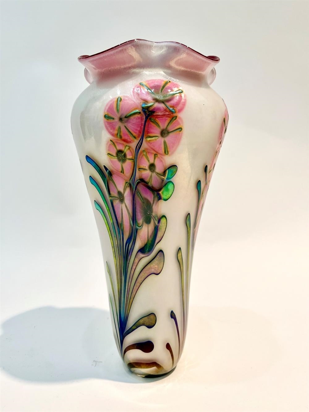 John Lotton | IRIDESCENT HOLLYHOCKS VASE WITH FLARING, RUFFLED LIP ...