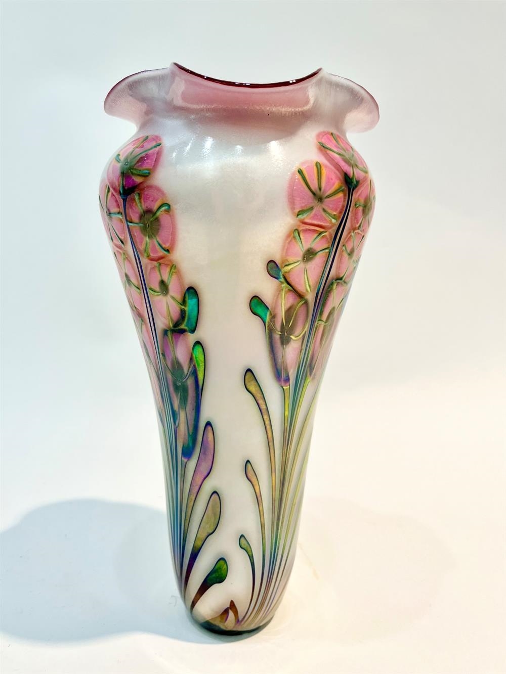 John Lotton | IRIDESCENT HOLLYHOCKS VASE WITH FLARING, RUFFLED LIP ...