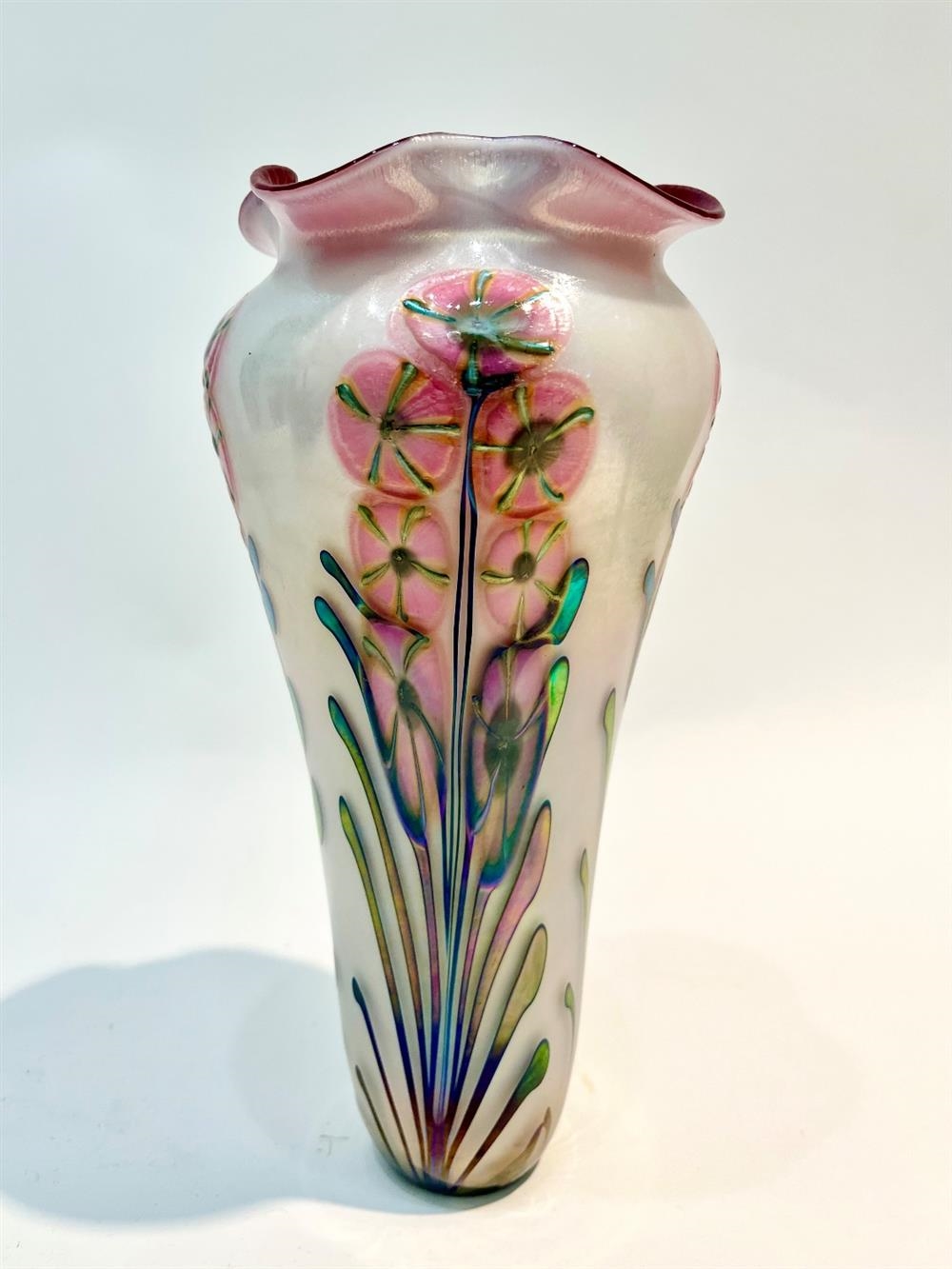 John Lotton | IRIDESCENT HOLLYHOCKS VASE WITH FLARING, RUFFLED LIP ...