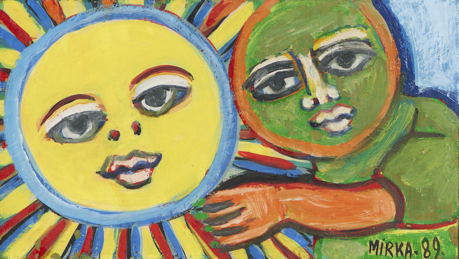 Mirka Mora | Untitled (Sun and Green Figure) 1989 (1989) | MutualArt