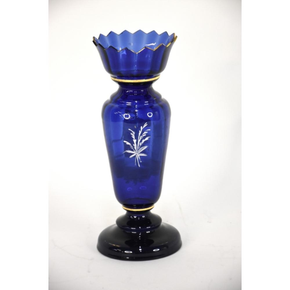 Mary Gregory | A 19th Century Mary Gregory crown vase. Dark blue glass ...
