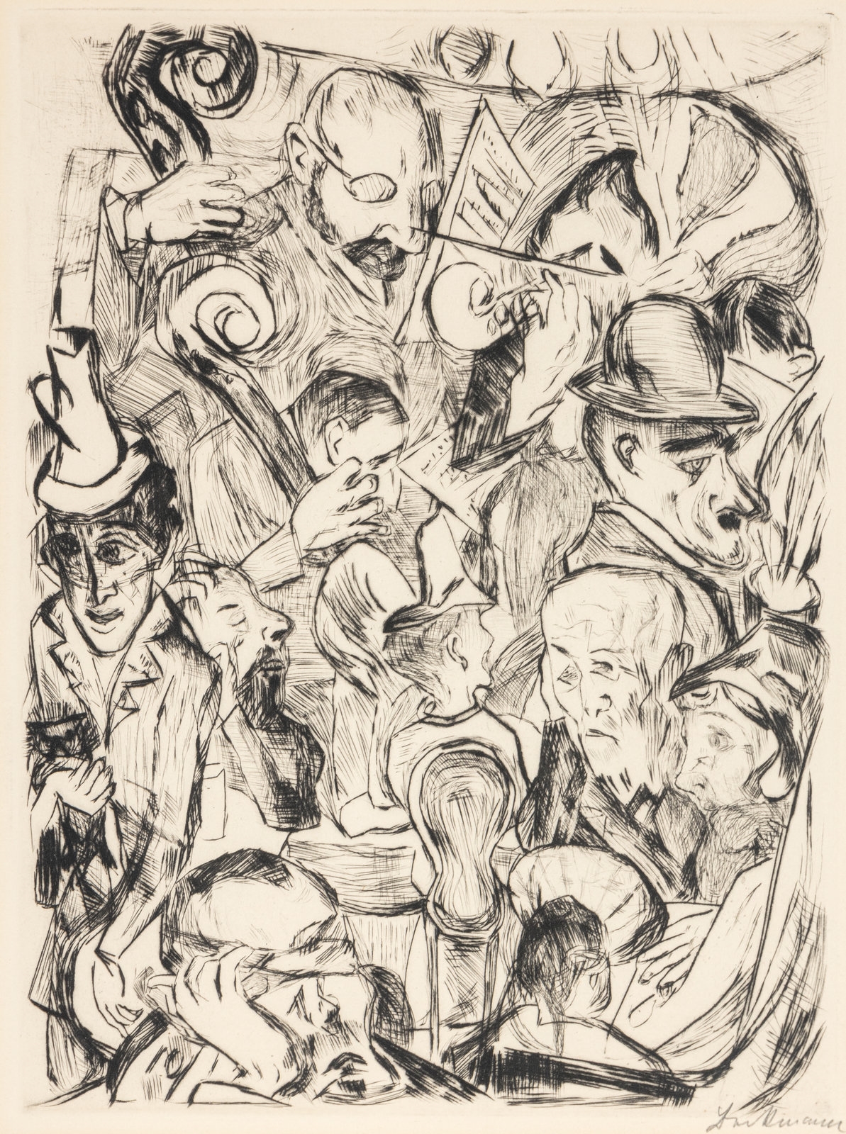 Max Beckmann | Cafémusik (from Gesichter) (1918) | MutualArt