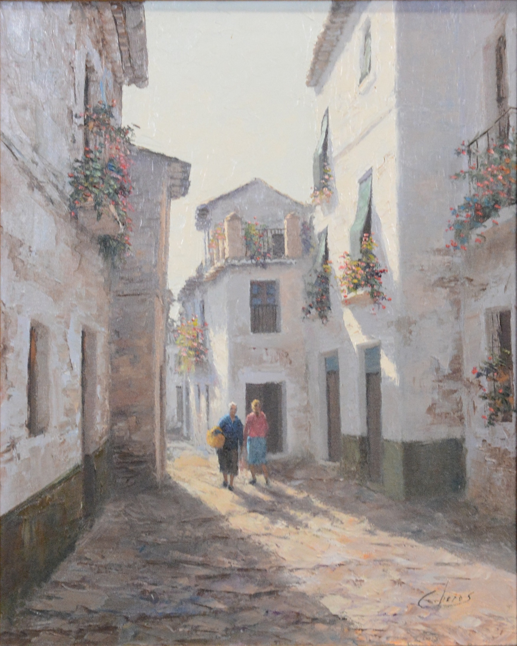 Manuel Cuberos | A landscape scene depicting a Spanish town with ...