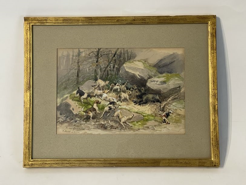 Jules Bertrand Gélibert | Pack on a hunt (1889) | MutualArt