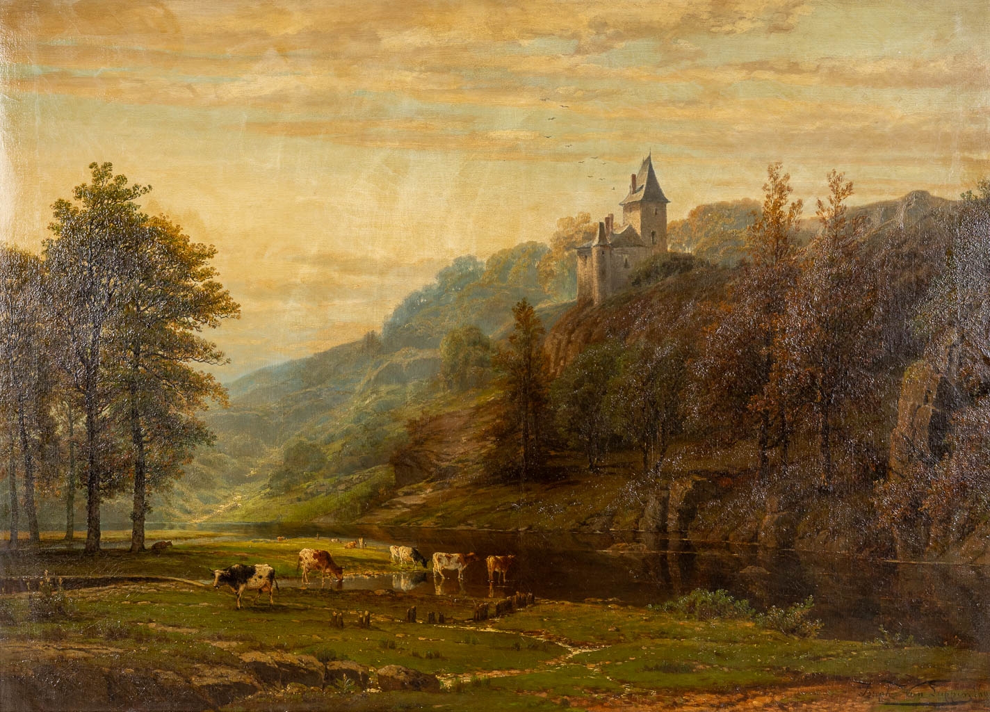 Joseph van Luppen | Cattle near a castle (1869) | MutualArt