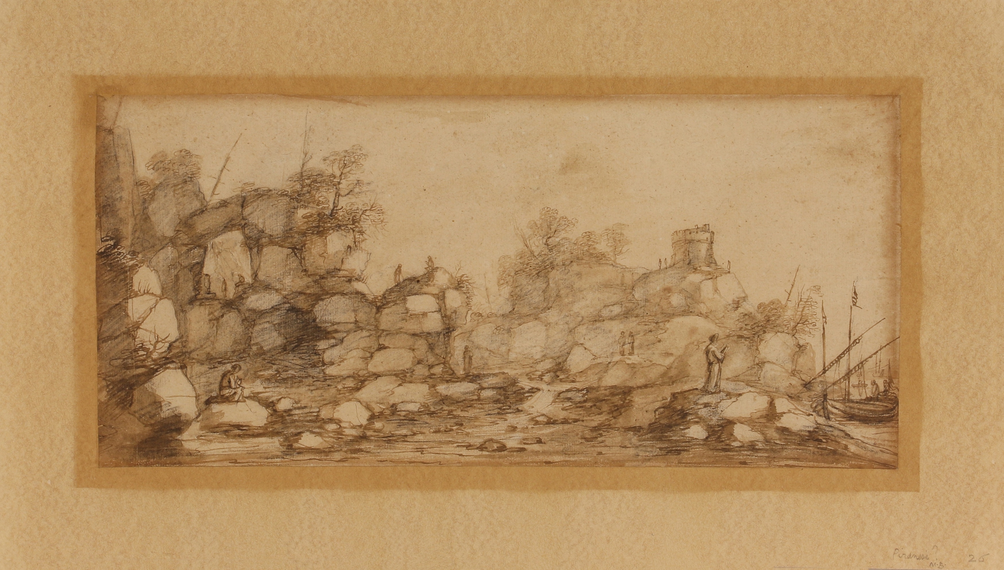 Giovanni Battista Piranesi | A rocky coastal scene with monks praying ...