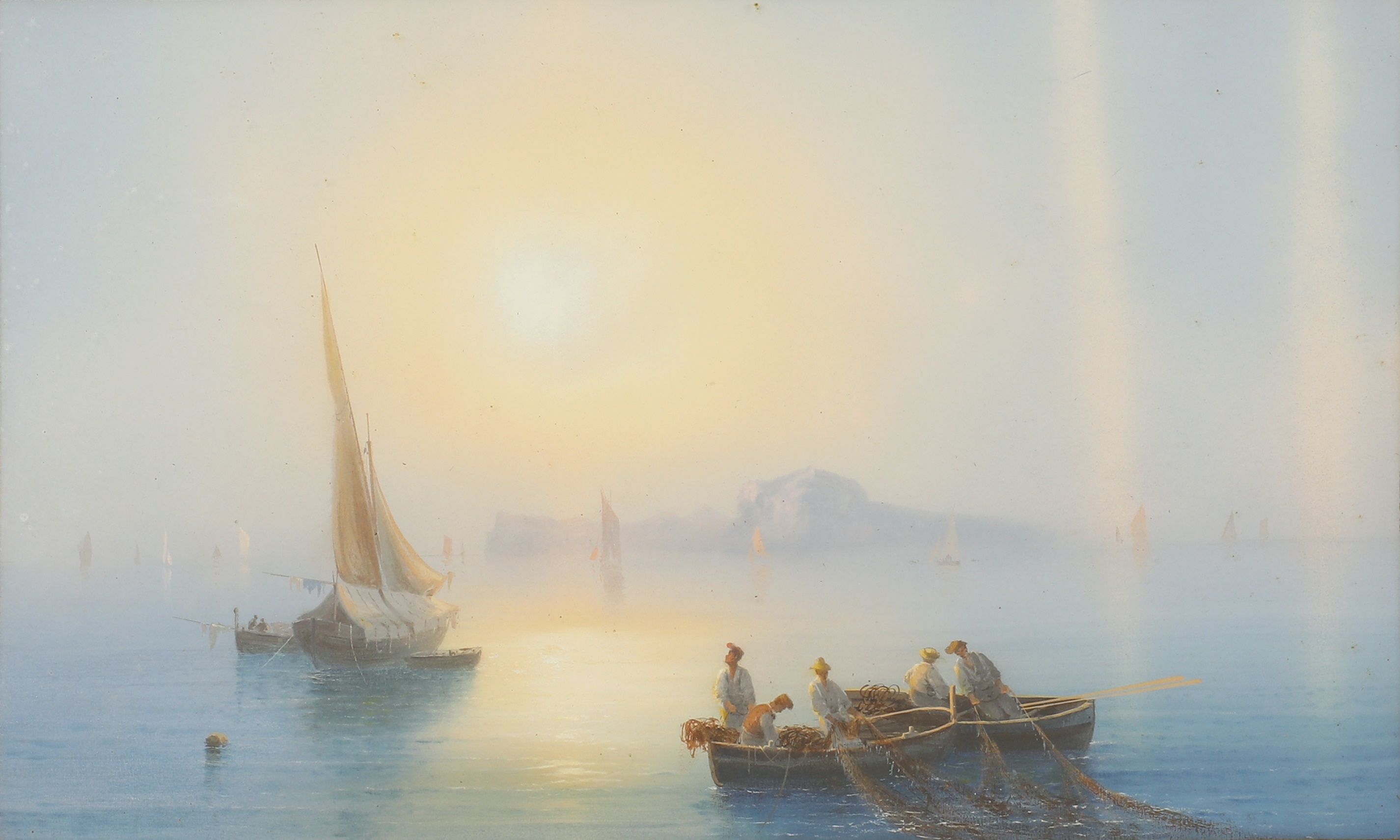 Luigi Maria Galea | Valletta - fishing boats at sunset (1847) | MutualArt